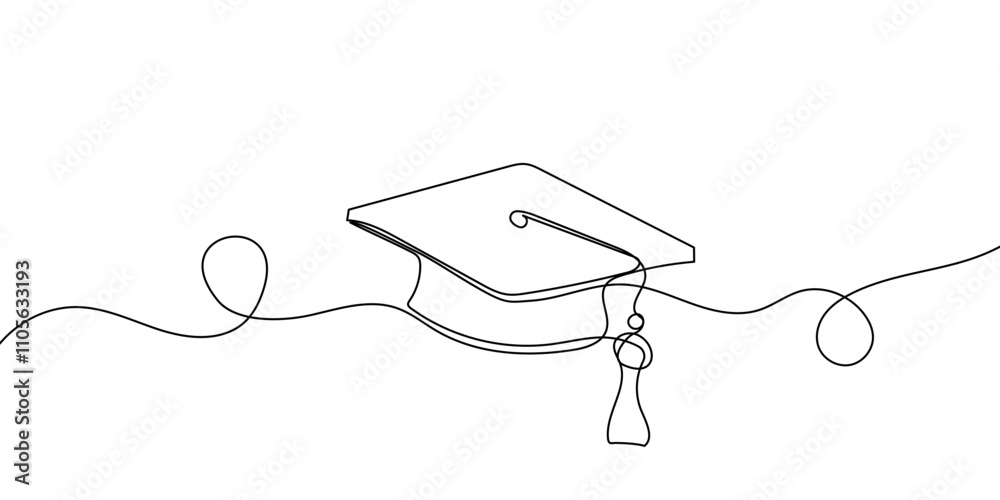 continuous line graduation cap.one line drawing of graduation cap ...
