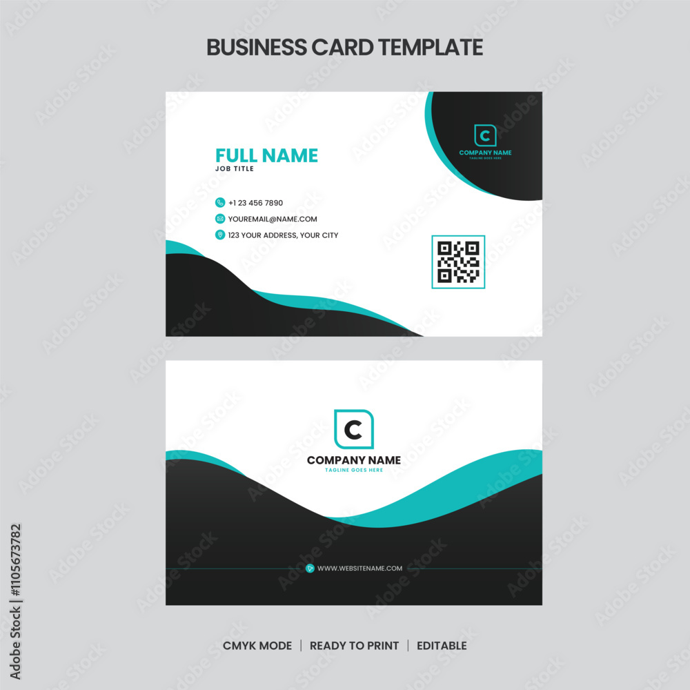 Clean, professional business card template featuring teal and black ...