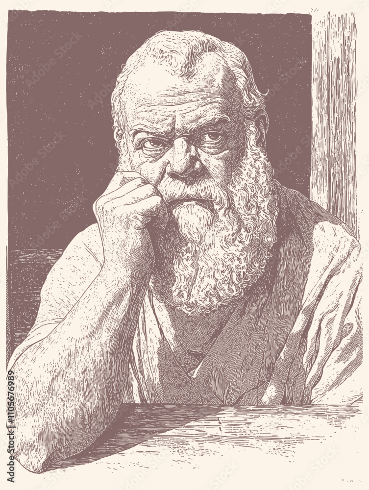 Ancient Greek philosopher Socrates, engraving style, vector ...