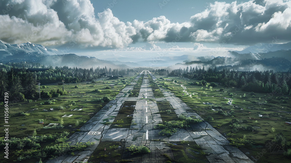Overgrown Runways: A haunting scene of an abandoned airfield with ...