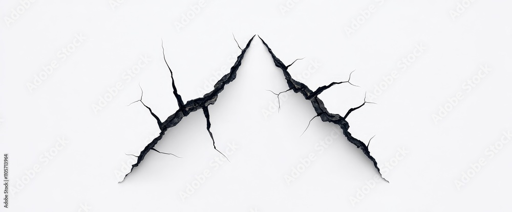 A cracked and ruined land surface texture caused by an earthquake, with ...