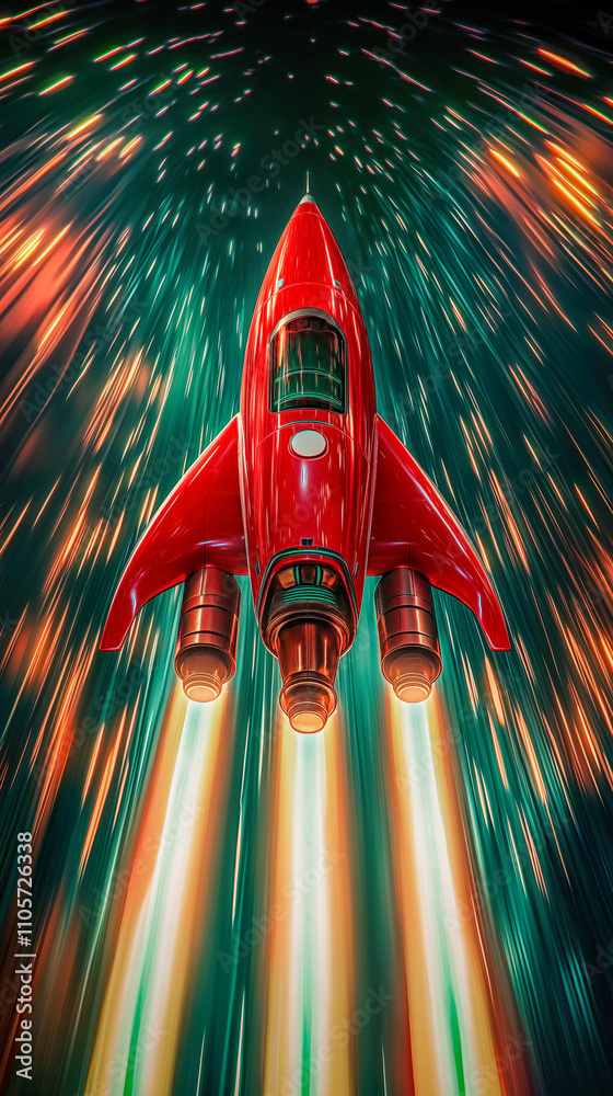 Rocket races through the cosmos, trailing vibrant streaks of light in a ...