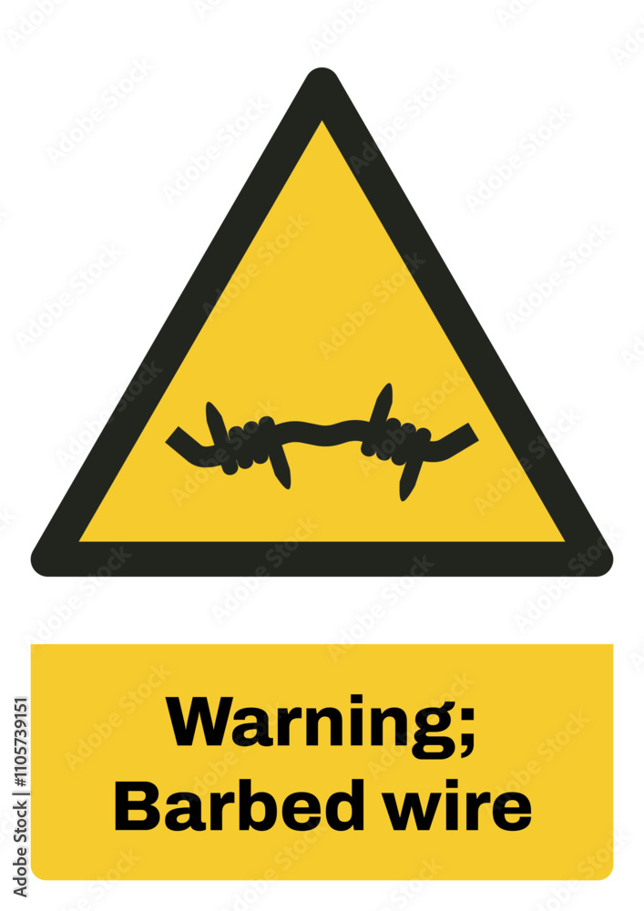 ISO warning safety signs sentence case text_warning ; barbed wire ...