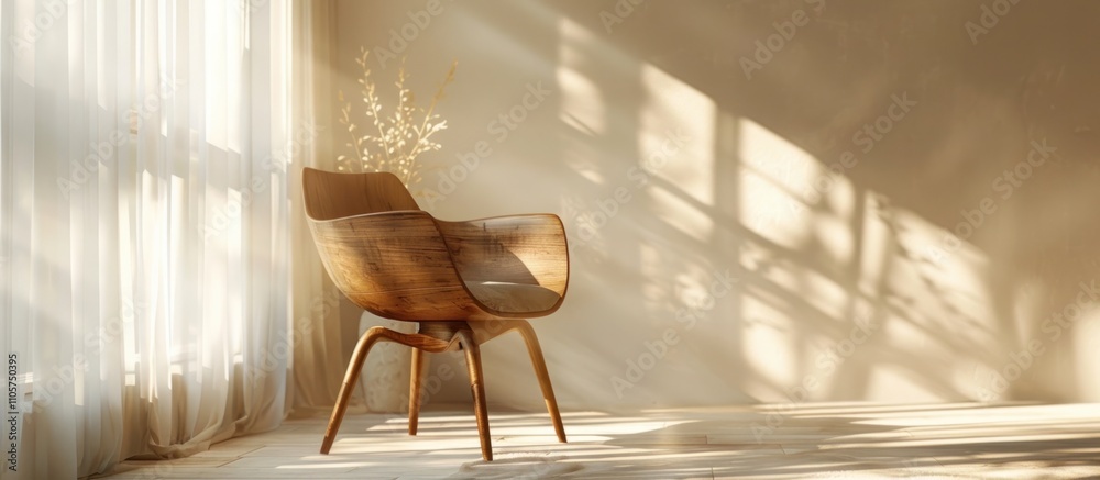Cozy and refined wooden chair in a peaceful sunlit interior with a ...