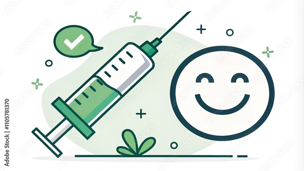 Vaccination Illustration, Syringe with Check Mark and Smiley Face ...