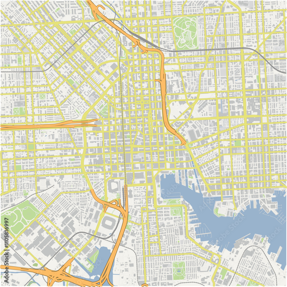 Map of Baltimore Center in Maryland in a normal road map style ...