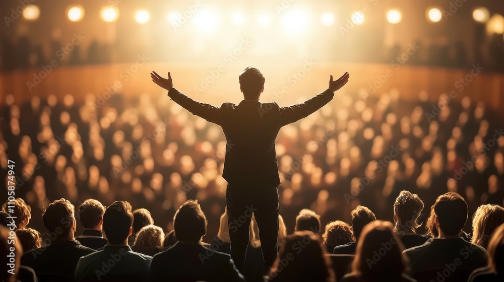 Inspiring speech by a leader auditorium public speaking event indoor ...