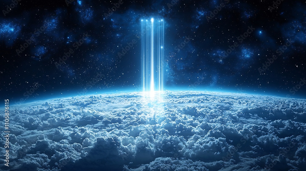 Conceptual Rendering of a Futuristic Space Elevator with Glowing Cables ...