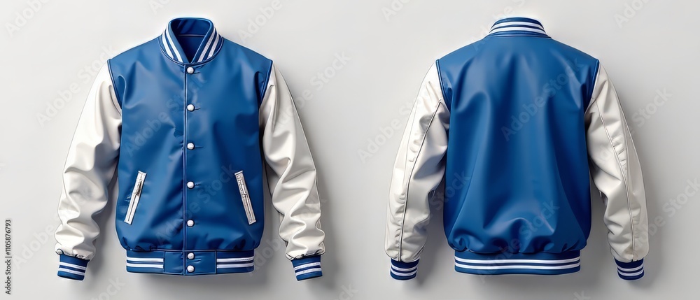 Blue and White Varsity Jacket Mockup - Front & Back Views - High ...