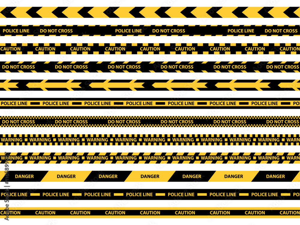 Hazard, alert, caution and danger ribbon set in yellow and black color ...