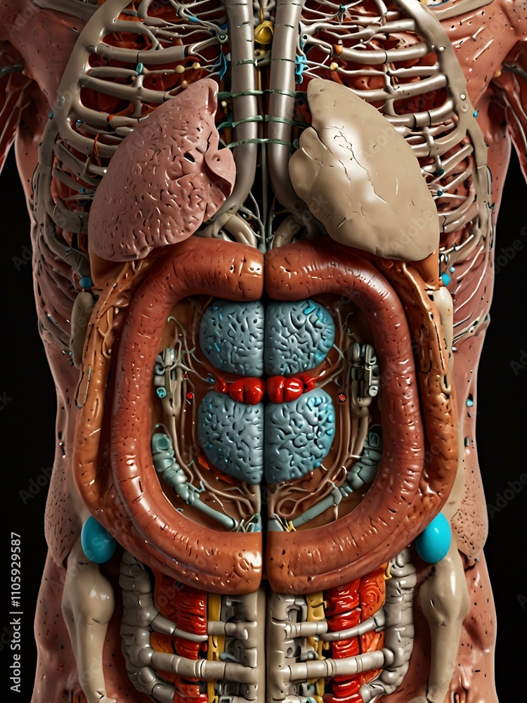 Digestive system with organs in anterior view. Stock Illustration ...