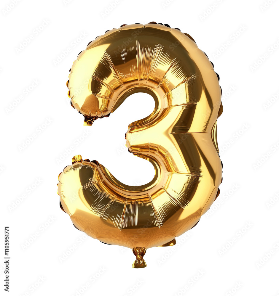 Helium golden balloon number five 3 isolated on transparent background ...