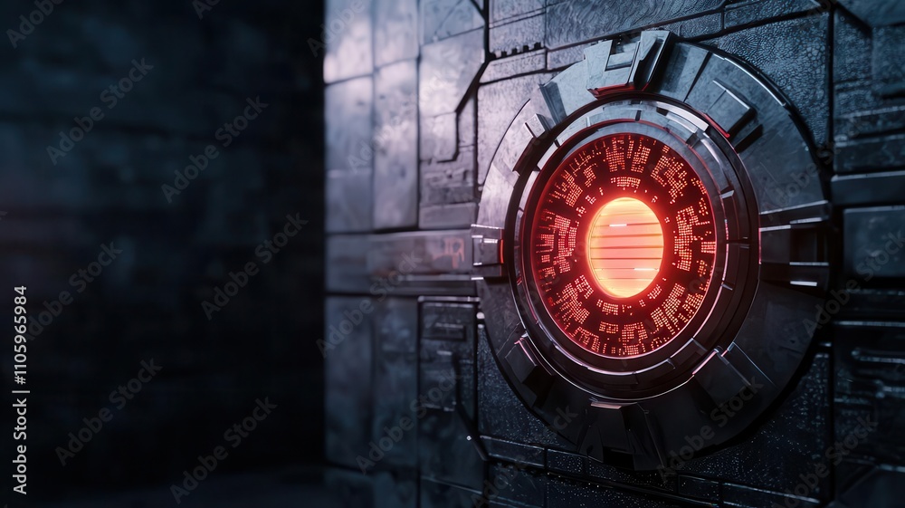 A glowing bank vault door, protected by digital insurance networks ...