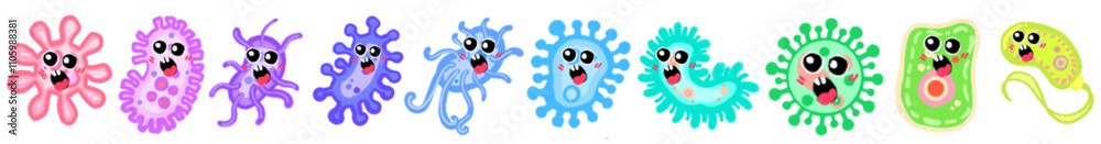 Bacteria and germ in circle. Bacterias, disease cells and germs in ...