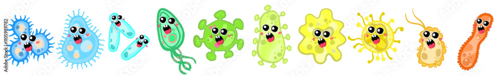 Bacteria and germ in circle. Bacterias, disease cells and germs in ...