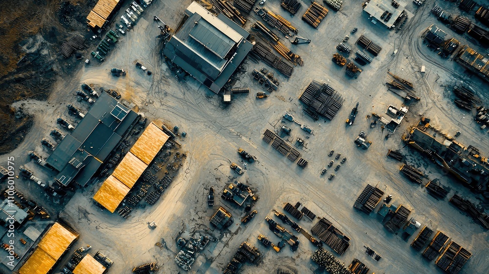 Ilustración de Stock Aerial View of a Large Military Base Featuring ...