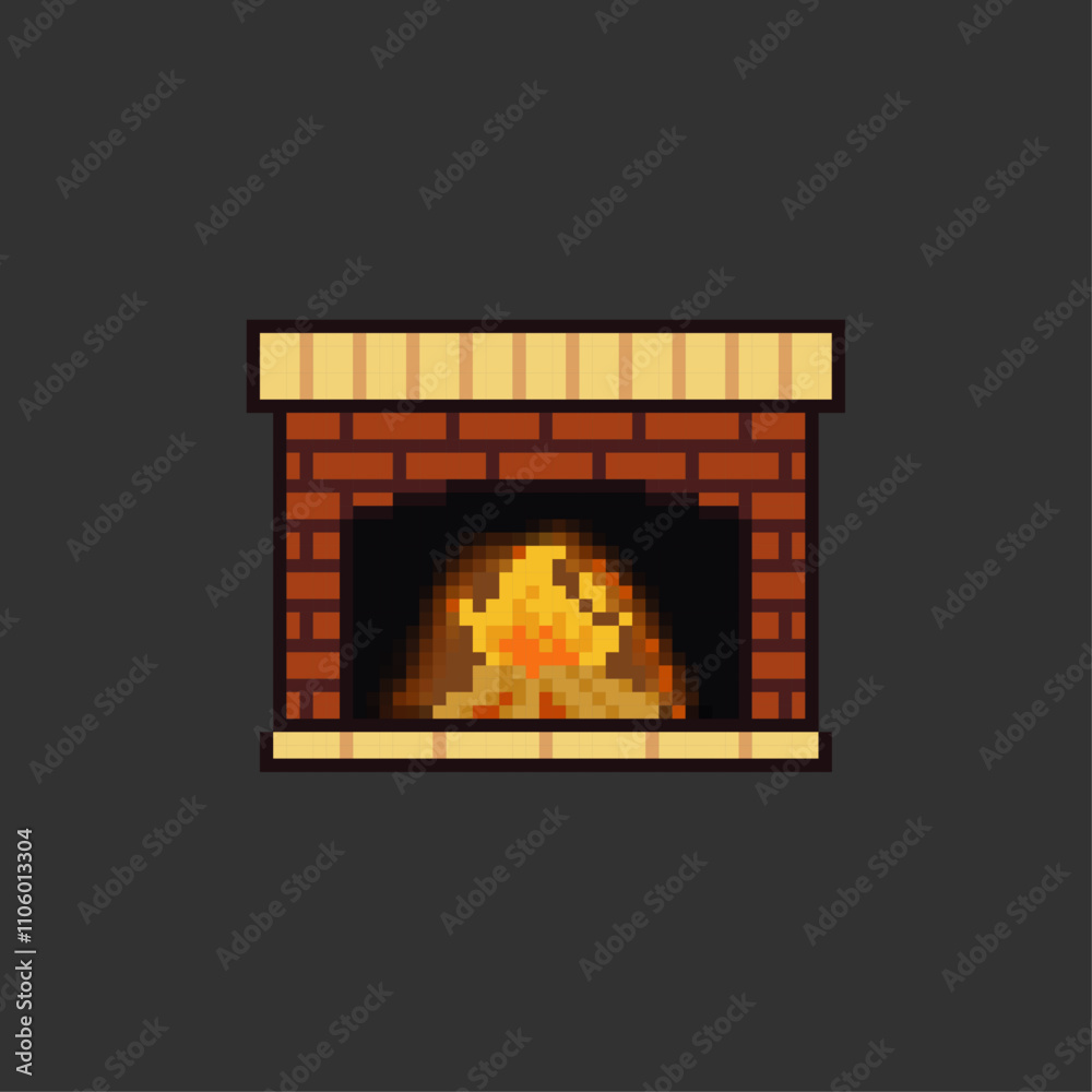 classic fireplace house pixel art Stock Vector | Adobe Stock