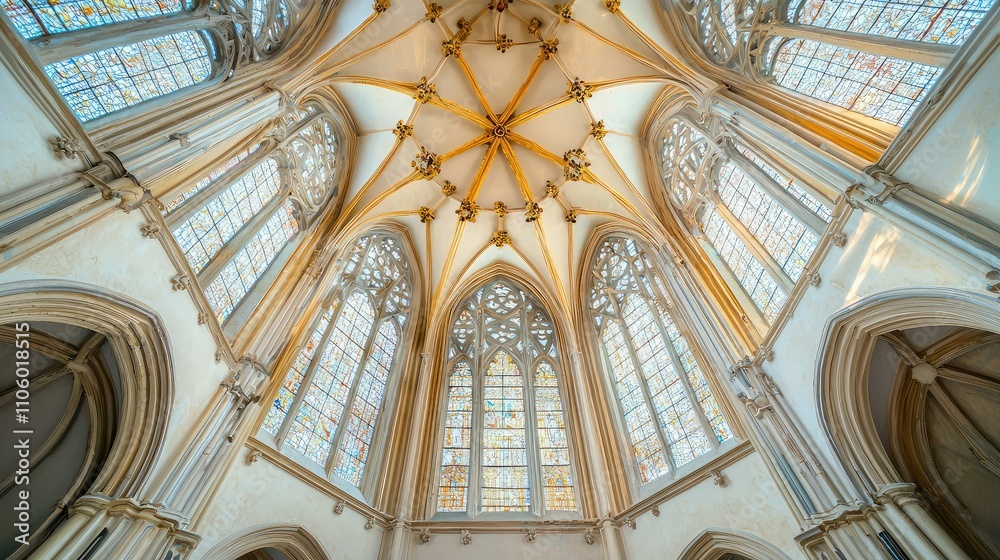 Stunning Architectural Detail of a Gothic Church Featuring Tall Stained ...