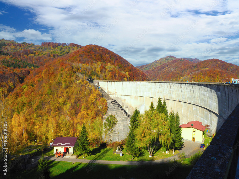 Paltinu Dam, a 108 m high arch dam built on the Doftana River Prahova ...
