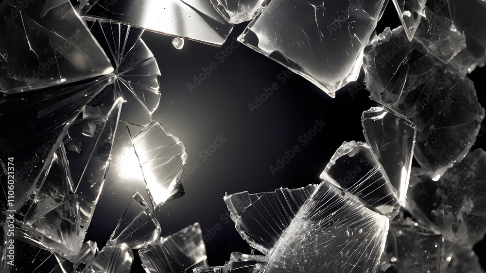 Broken Glass Overlay Shattered Fragments Creating Abstract Patterns ...
