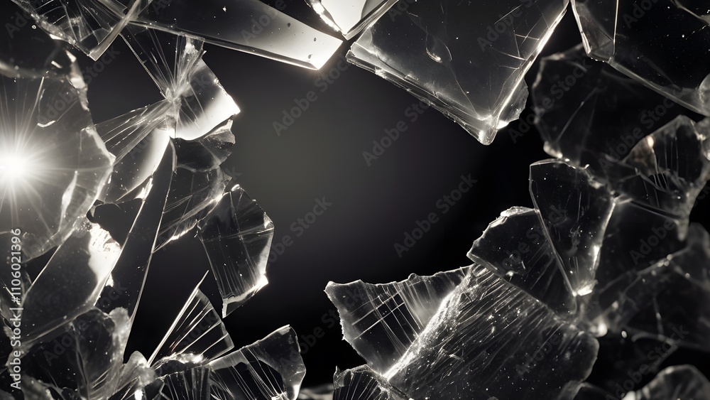 Broken Glass Overlay Shattered Fragments Creating Abstract Patterns ...