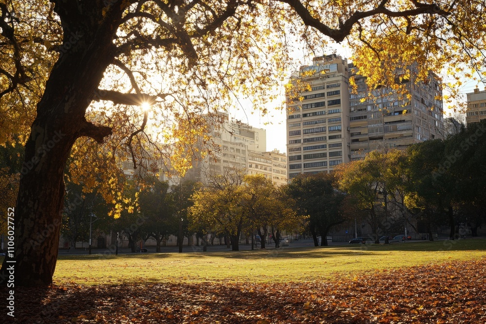 Montevideo City Landscape: Plaza Independencia Urban Park in Fall ...
