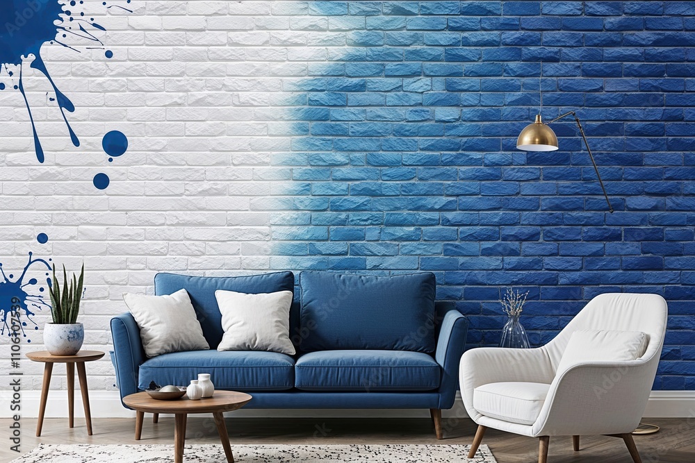 Whimsical Deep Blue and White Stone Brick Wall Design with Azure ...