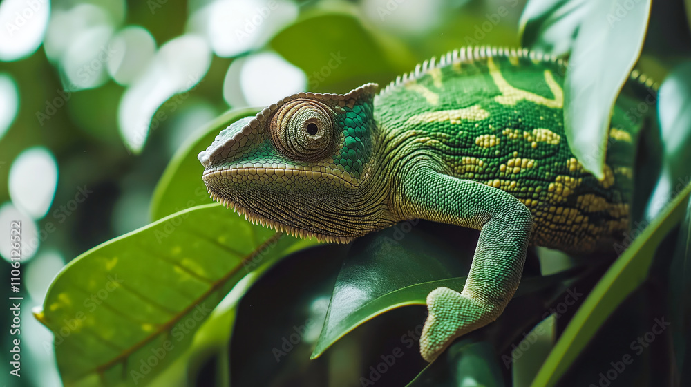 Discover the beauty of a green chameleon blending perfectly with its ...