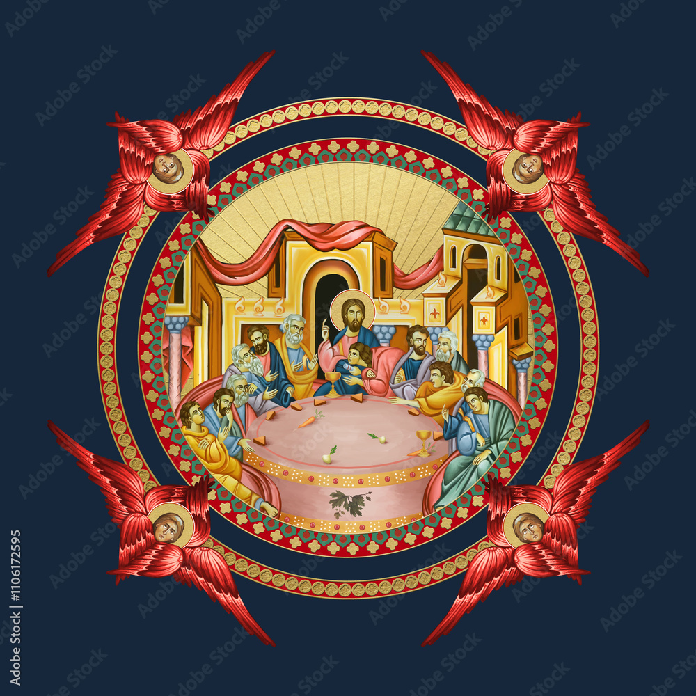 Holy Communion. The Last Supper. Religious decorative dome with fire ...