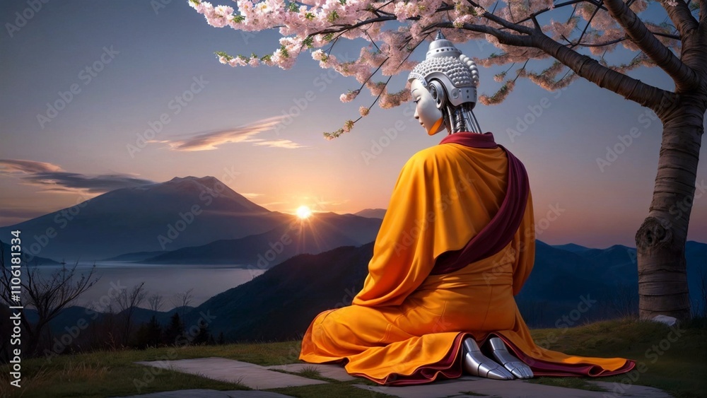 technology meets tradition humanoid robot in kasaya robe on serene ...