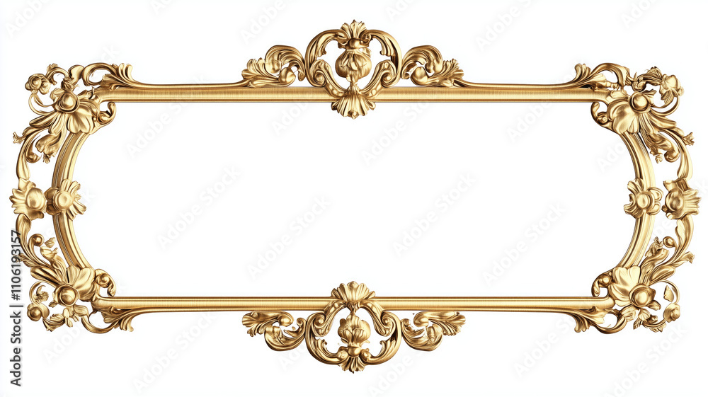 Rectangle vintage gold frame for web presentation, horizontal border in ...