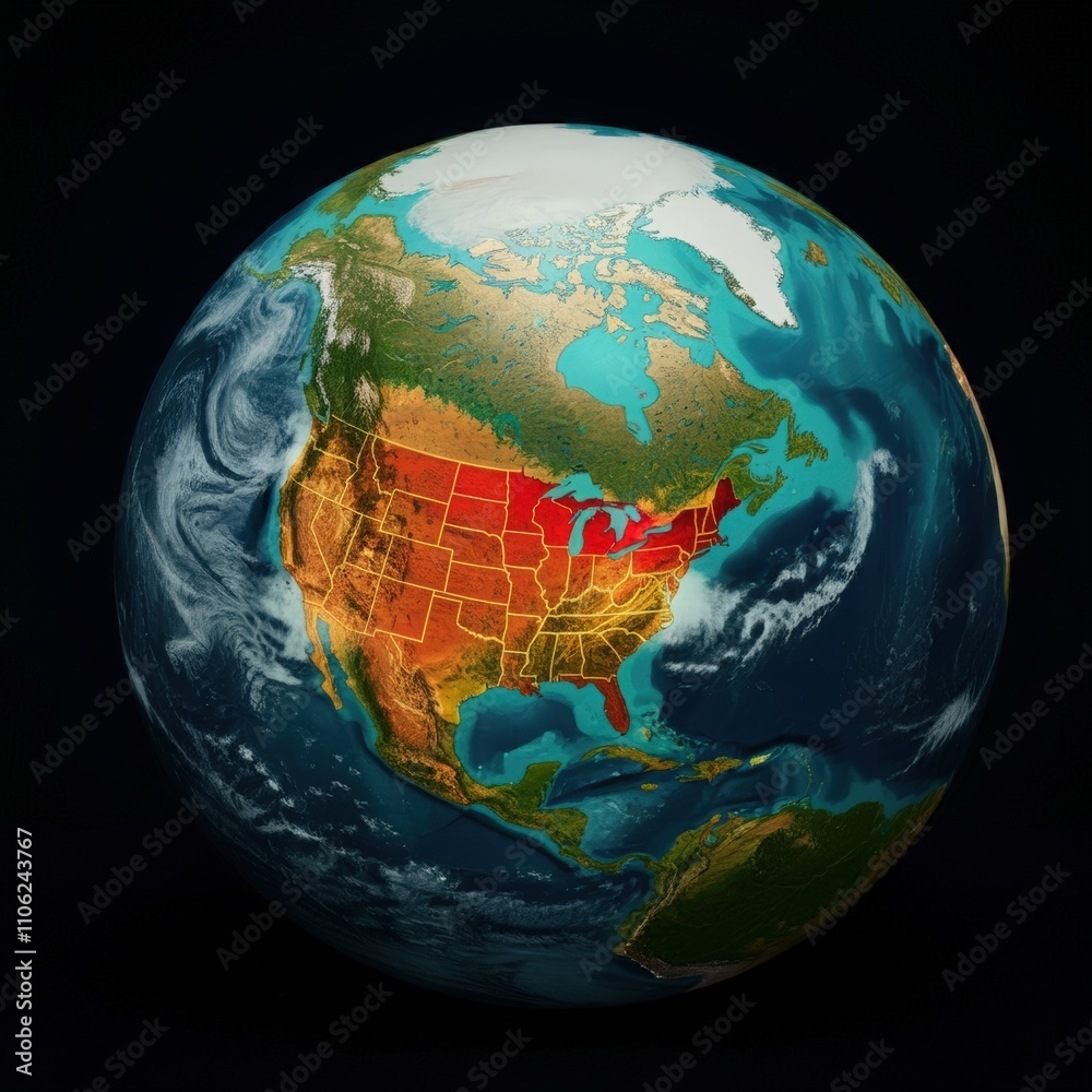 usa map of america, united States globe Showing State Borders and ...