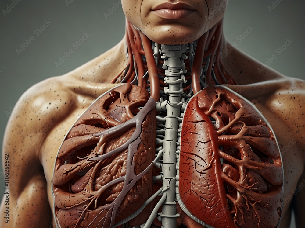 Stock-Illustration „Human lungs and esophagus anatomy with labeled ...