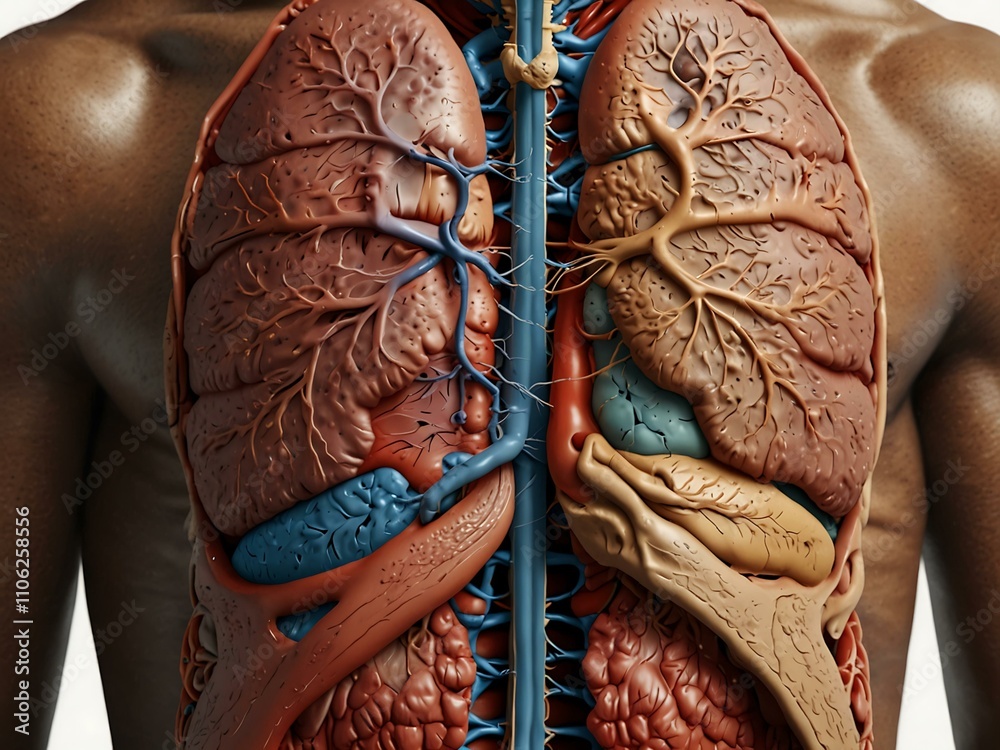 Human lungs and esophagus anatomy with labeled chest structures. Stock ...