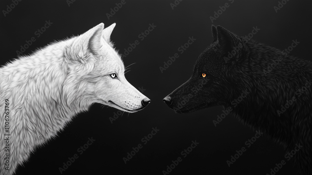 light wolf against dark wolf fight. white wolf fighting against black ...