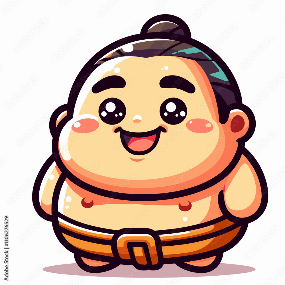 Happy cartoon sumo wrestler character smiling joyfully on a light ...