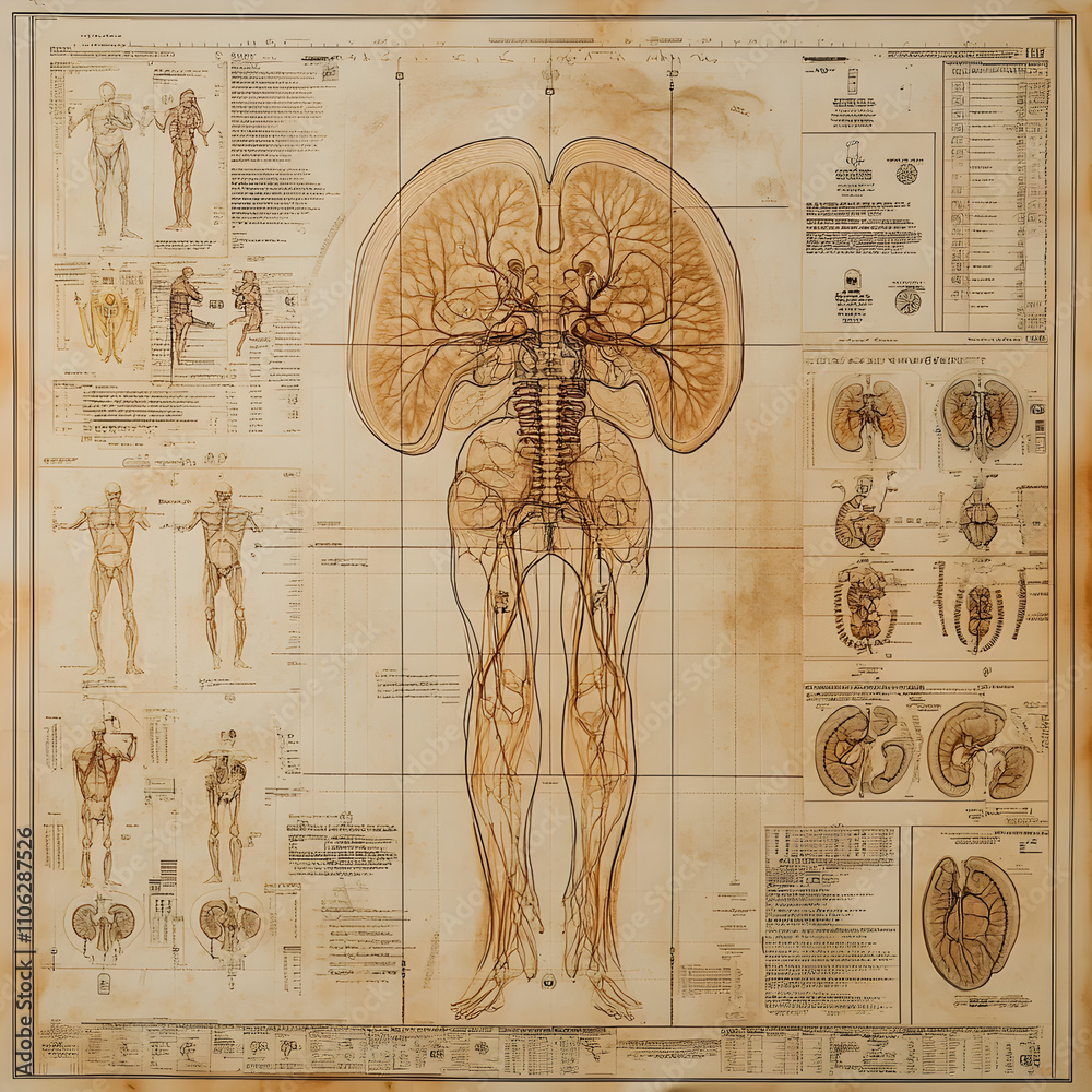 Ilustración de Stock Vintage Anatomy Chart Human Body Diagram Nervous ...