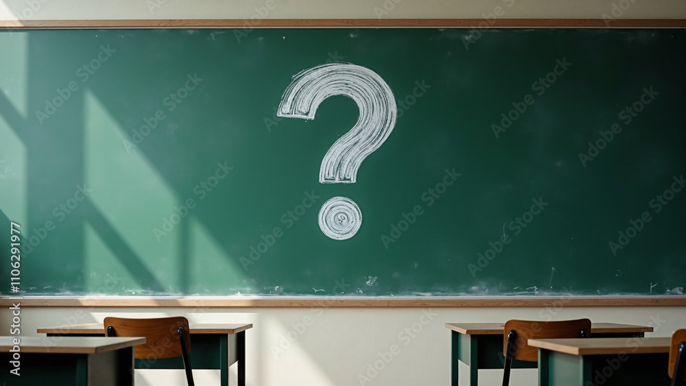 Big question mark on the green chalkboard in the classroom - Generative ...