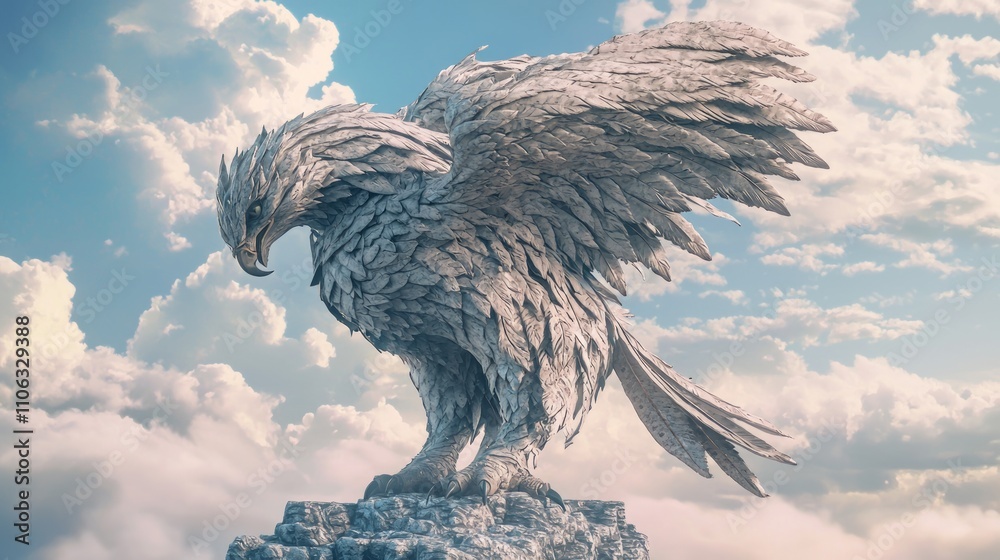 Majestic Gryphon Perched on Rocky Ledge - Ultra-Detailed 3D Render of ...
