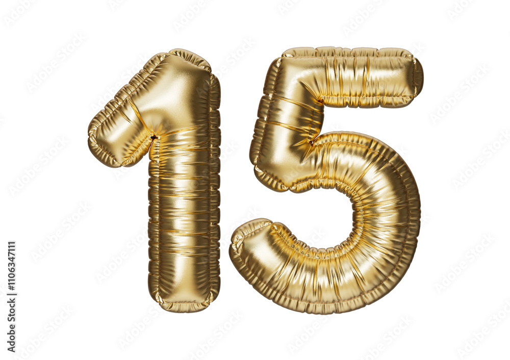 15. Glossy inflatable balloon with the number fifteen. Golden ...