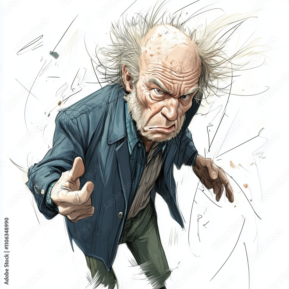 evil old man character design, half body, in 2d vector style, on white ...