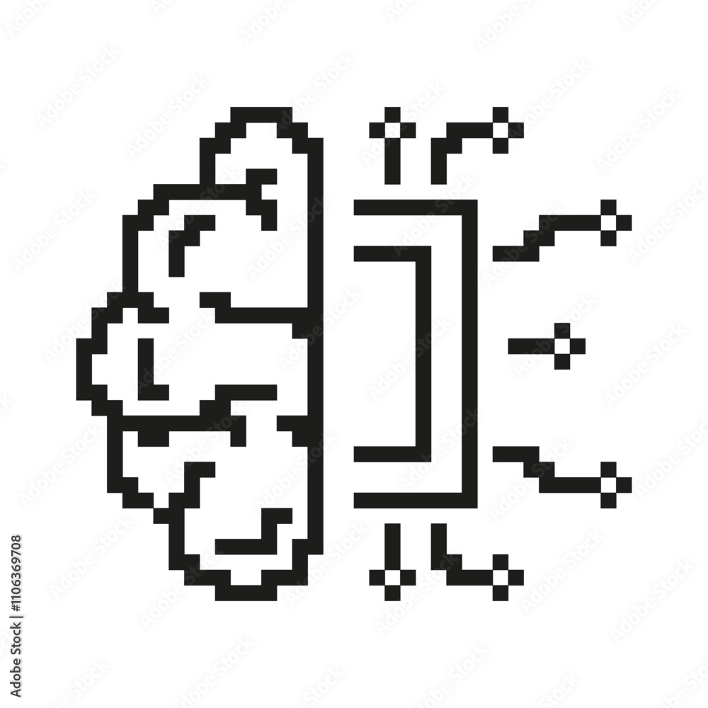 Pixelated Brain with Circuitry Icon. Artificial Intelligence and ...