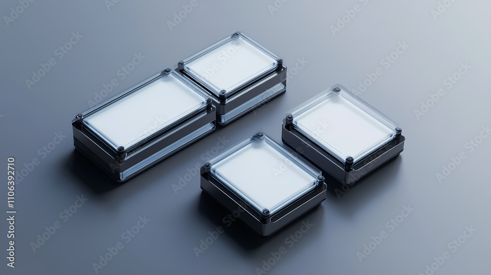 Set of cells on gray background. prismatic modules for lithium iron ...