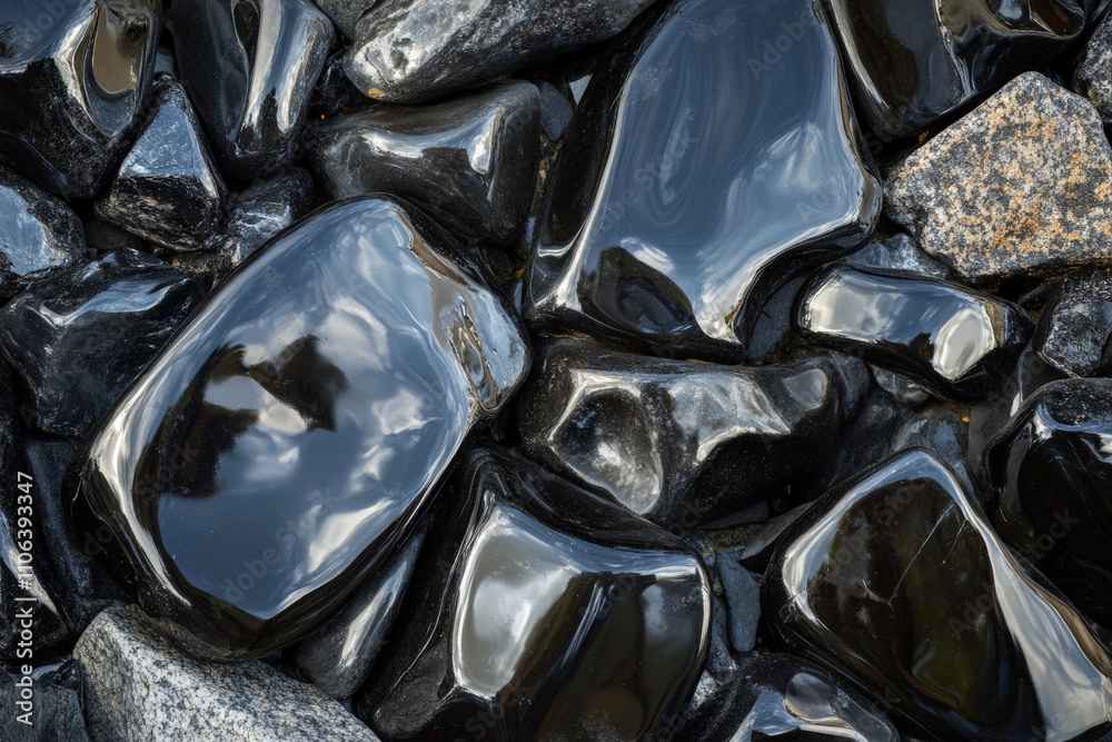 Smooth obsidian stone texture, jet black with sharp reflections and ...