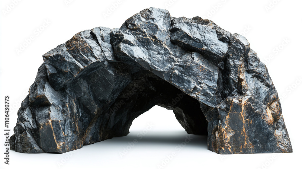 Black stone rock cave tunnel isolated on white background. nature ...