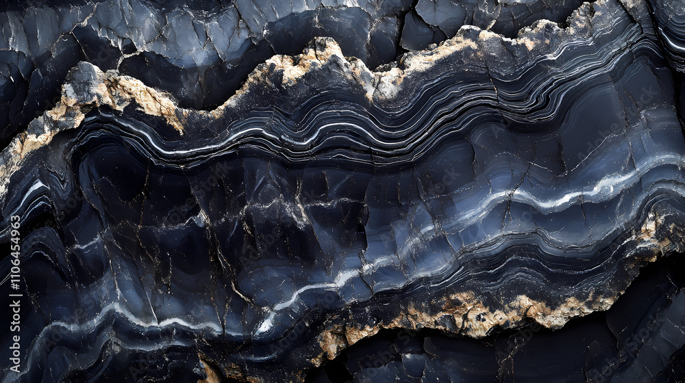 Black obsidian rock texture background, natural wave patterns in a ...