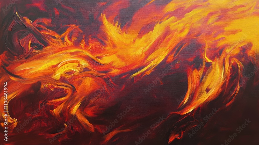 A turbulent swirl of deep ruby red and glowing orange flows like molten ...