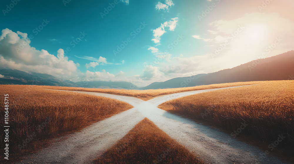 The concept of choice depicted by a crossroads splitting into two ...