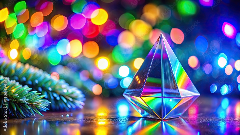 Prism crystal light reflecting purple, blue, and green rays with ...