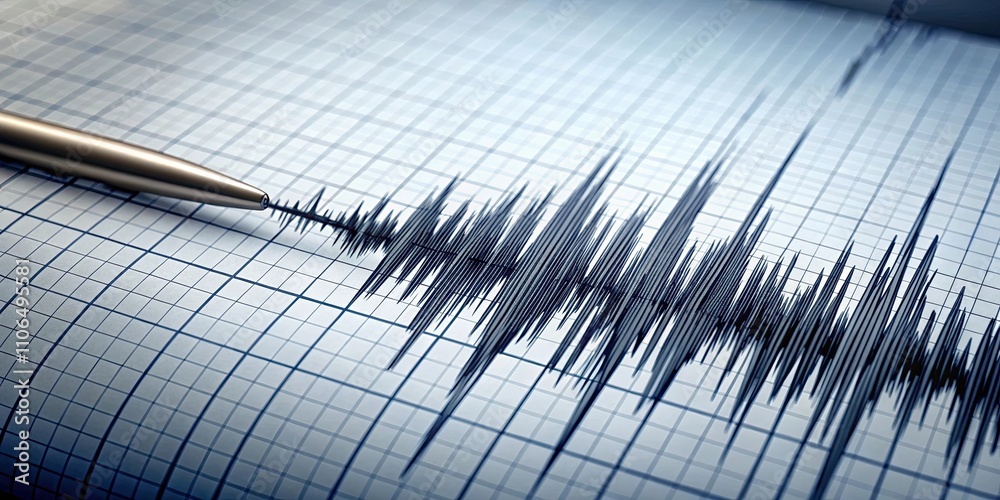 Seismograph record showing seismic activity during an earthquake ...